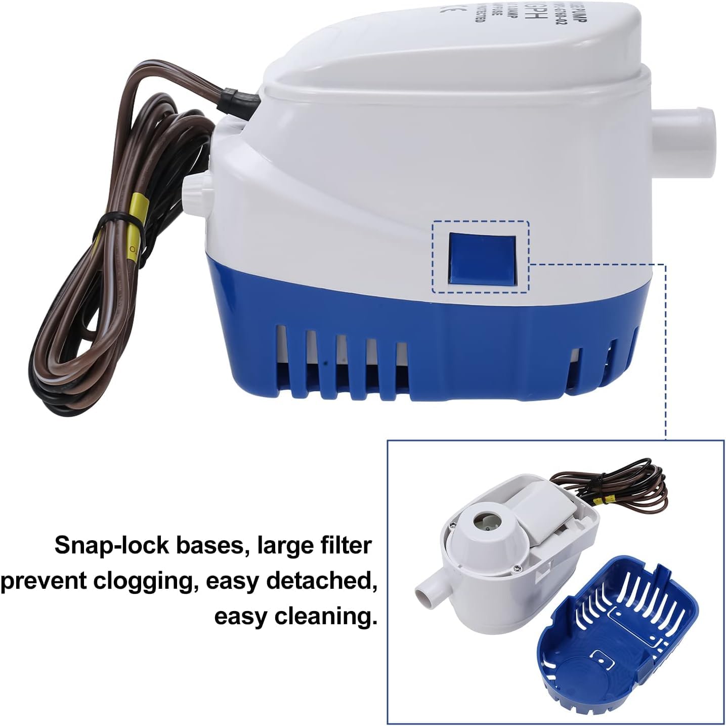Yuelianart Auto Bilge Pump,1100GPH 12v 1-1/8" Outlet Dia. Automatic Bilge Pump,Built-in Auto Float Switch Submersible Pump for Boat (1100GPH)