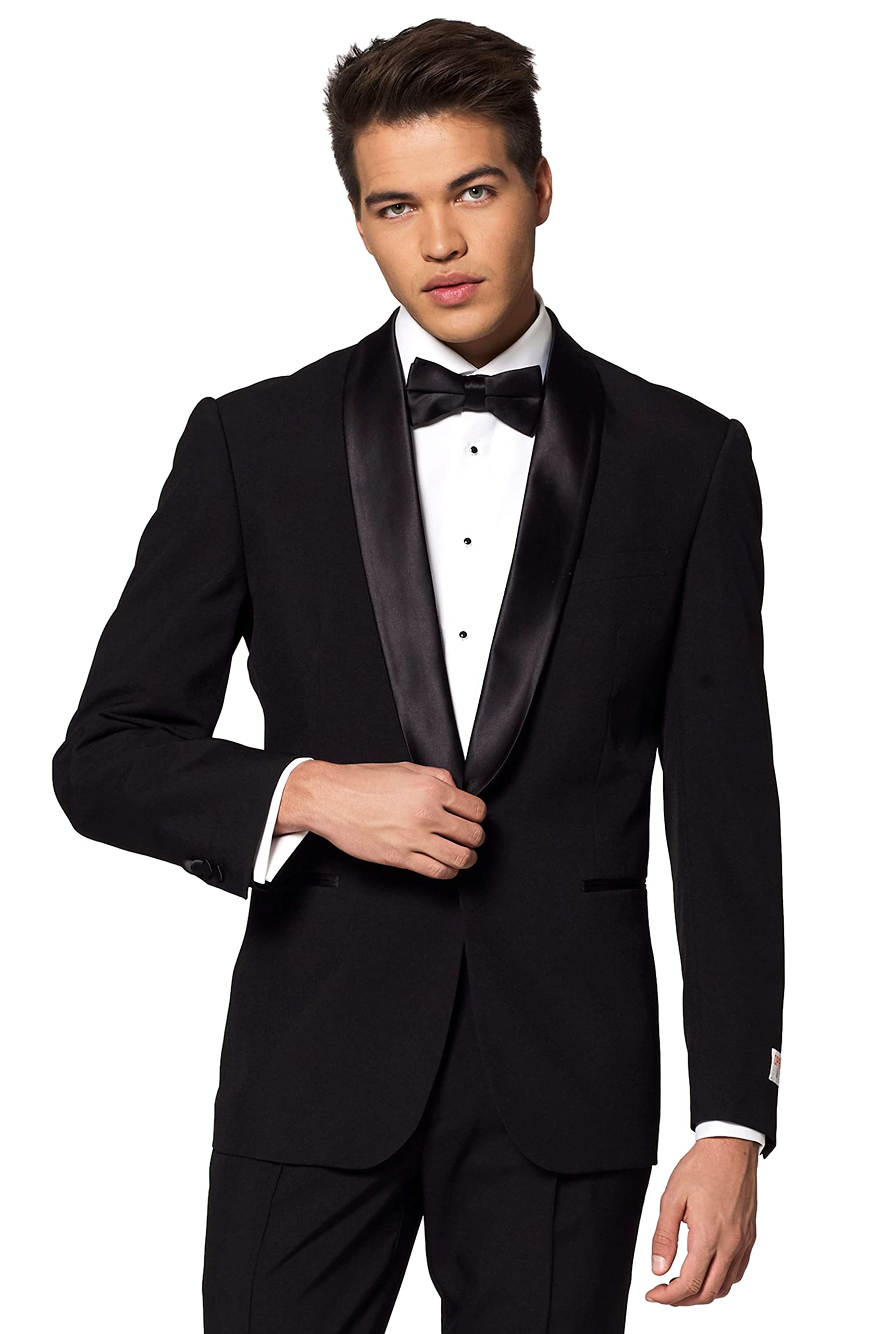Opposuits Men's Formal Outfit - Premium Tuxedo Suit - Slim Fit - Black - includes Blazer, Pants and Bow Tie