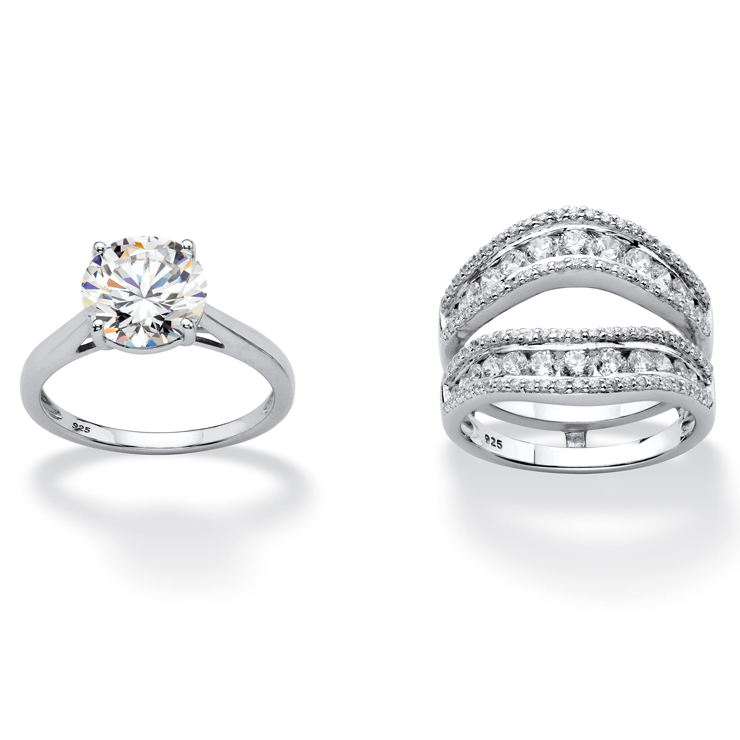 PalmBeach 18k Yellow Gold or Platinum Plated Sterling Silver Round Cubic Zirconia 2 Piece Jacket Bridal Ring Set Size 6