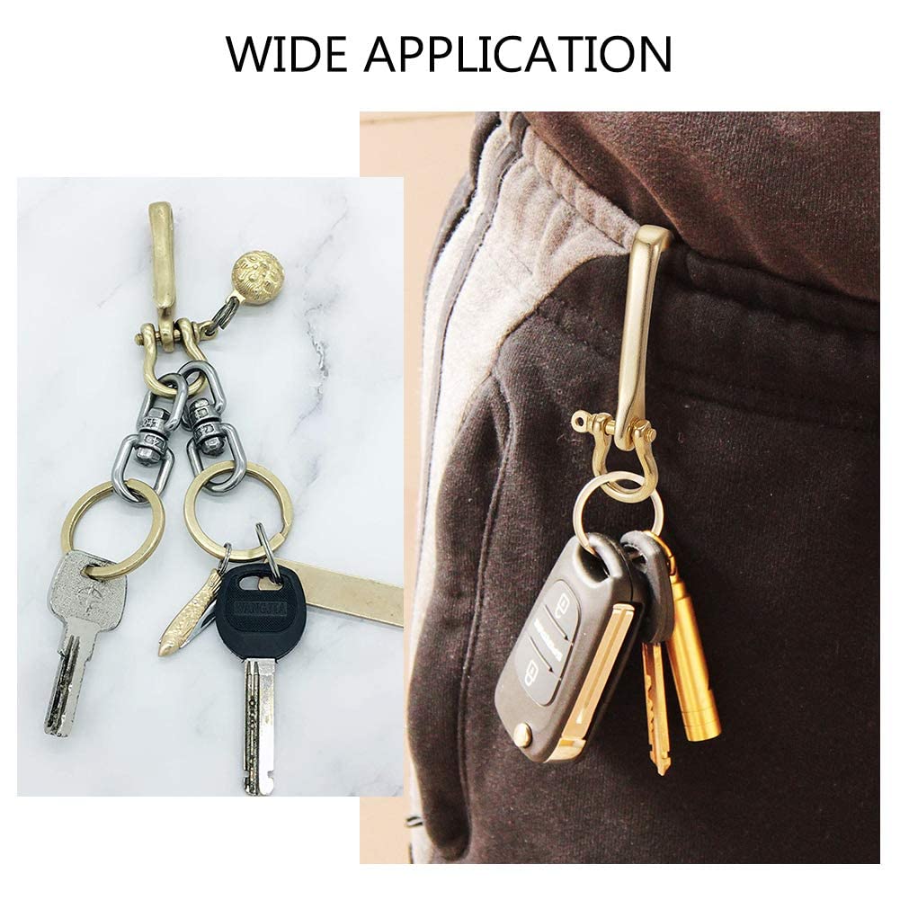 PH PandaHall Fish Hook Keychain, Brass Key Ring Golden Solid U Shape Key Hook Belt Keyring Pocket Clip with Key Shackle Heavy Duty Car keychain for Men Women Wallet Chain Purse Accessory