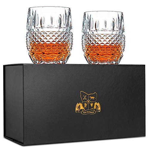 Unique Whiskey Glasses Set of 2, 10oz Ultra Clarity Crystal Glass Rocks Tumblers, Liquor, Bourbon or Scotch, Old Fashioned Rocks Glass Tumbler for Scotch, Cocktail, Liquor