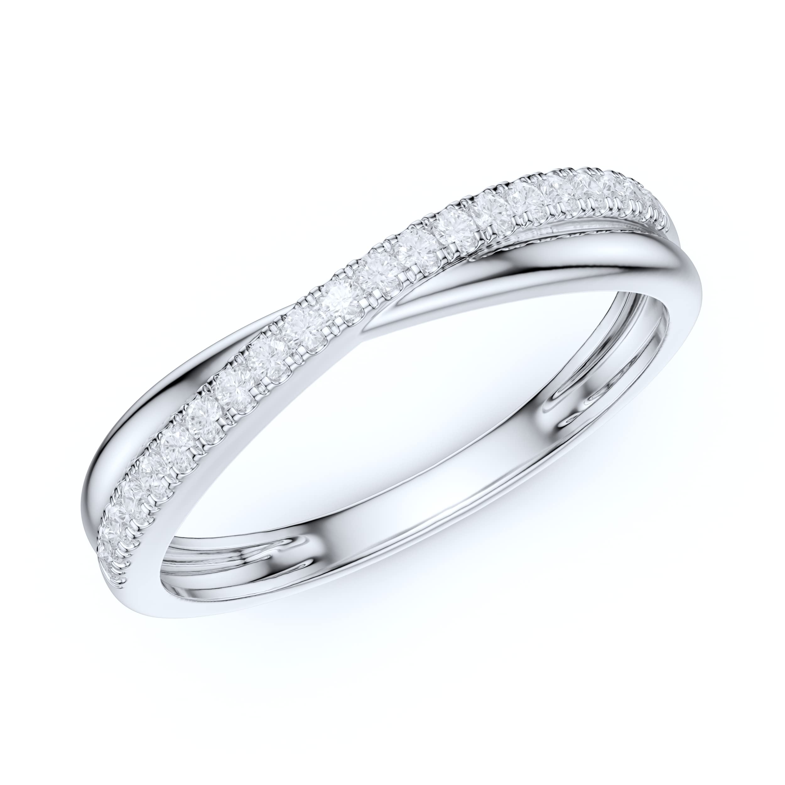 PRSTANI 10K White Gold Fancy Criss Cross Simulated Diamond Pave Ring Wedding Band Half Eternity (8.5)
