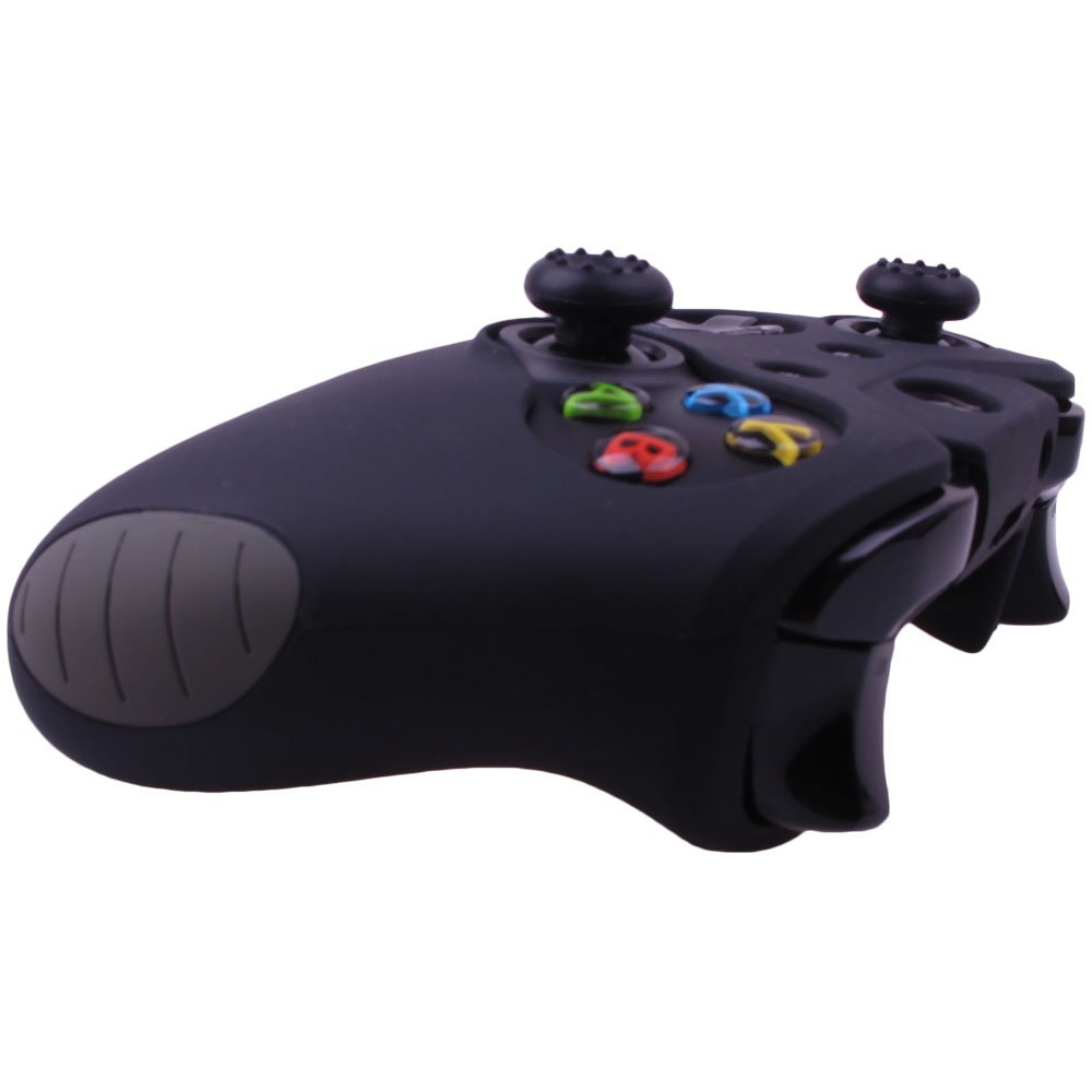 Pandaren Soft Silicone Thicker Skin Cover for Xbox One Controller Set (Black skin X 1 + Thumb Grip X 2)