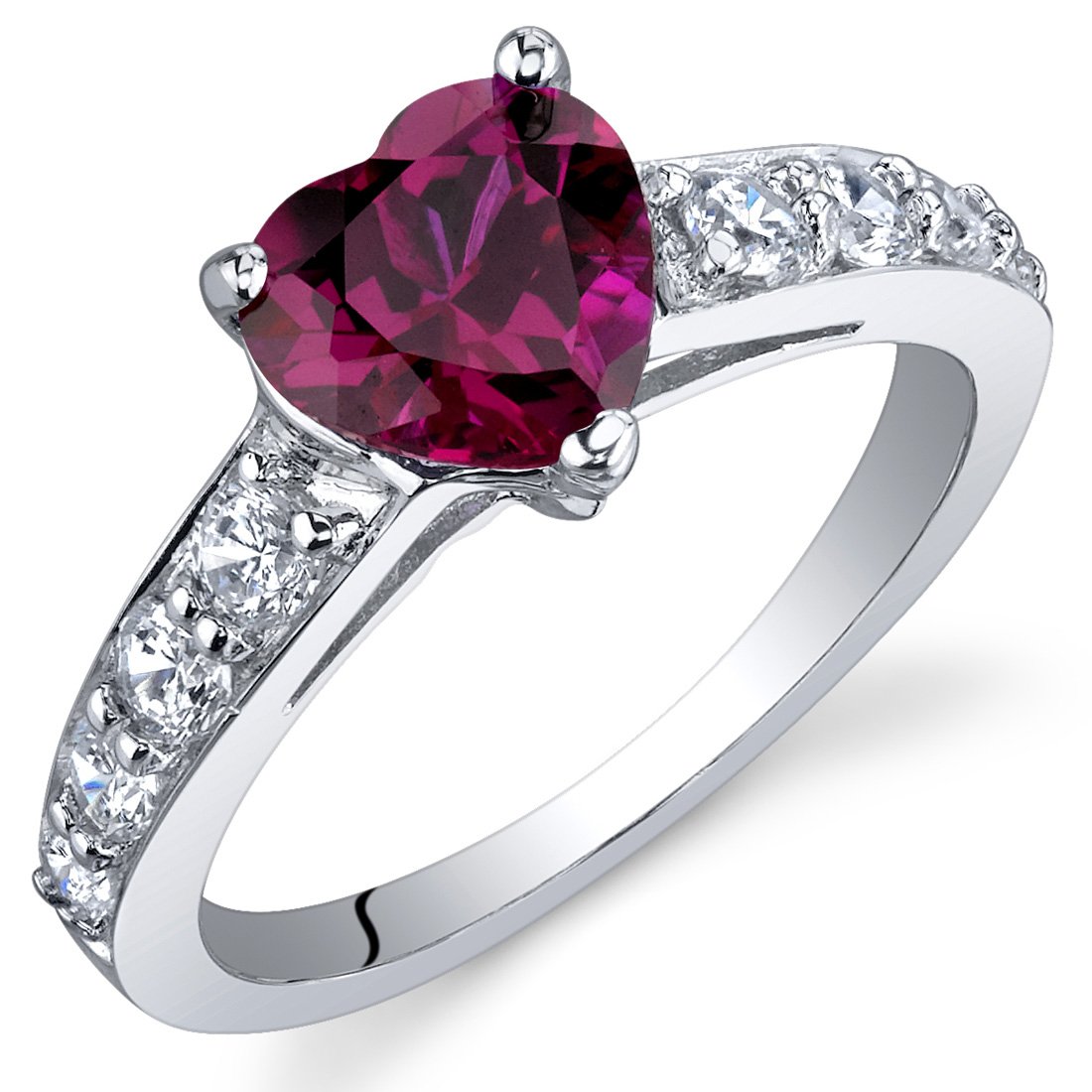 PEORA Created Ruby Promise Ring in Sterling Silver, Heart Shape, 7mm, 1.50 Carats total, Comfort Fit, Size 5