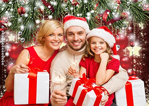 SJOLOON Christmas Backdrops Red Ball Theme Background Shining Stars Background New Year Backdrop for Christmas Party Decoration Banner Photo Shoot 12364 (10x8FT)