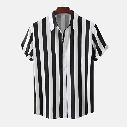 YYQXIiyty Men's Slim-Fit Blouses V-Neck Casual Formal Beach Dress Shirts Short Sleeve Button Down Open Front Shirts Black