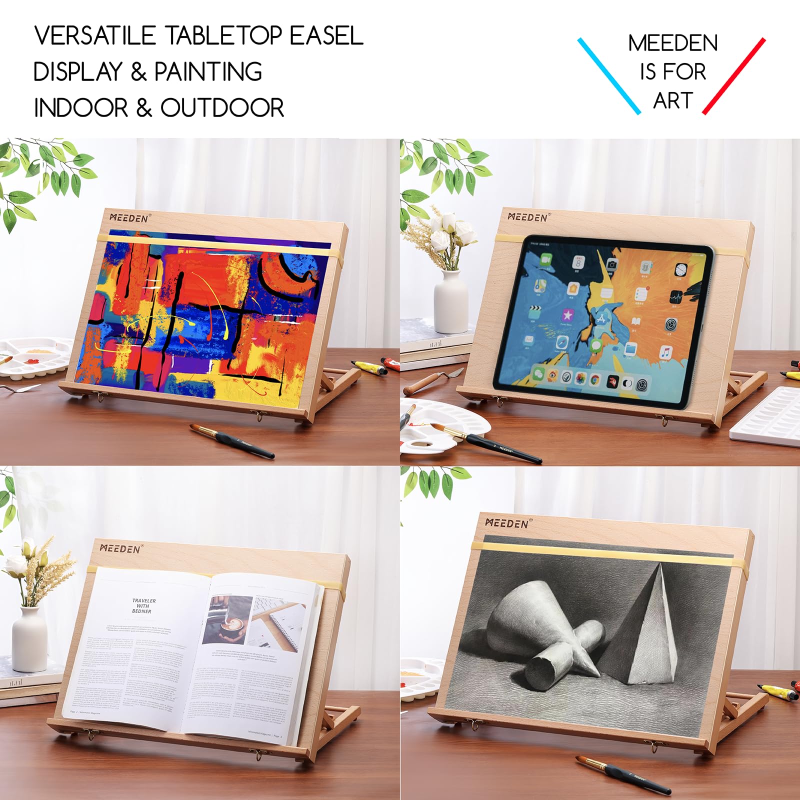 Portable & Adjustable Wood Sketching Board - ATWORTH Wood Desktop Easel Tabletop Easel, 18½" x 14¼"