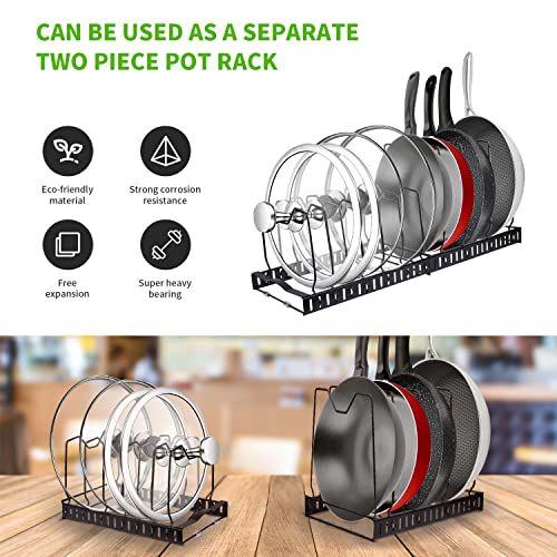 warmartter Expandable Pot and Pan Organizers Rack Stainless, Pot and Pan Organizer with 11 Adjustable Compartments(4 large sizes and 7 short sizes.) Accommodate 10+ Frying Pans and Pots Lid