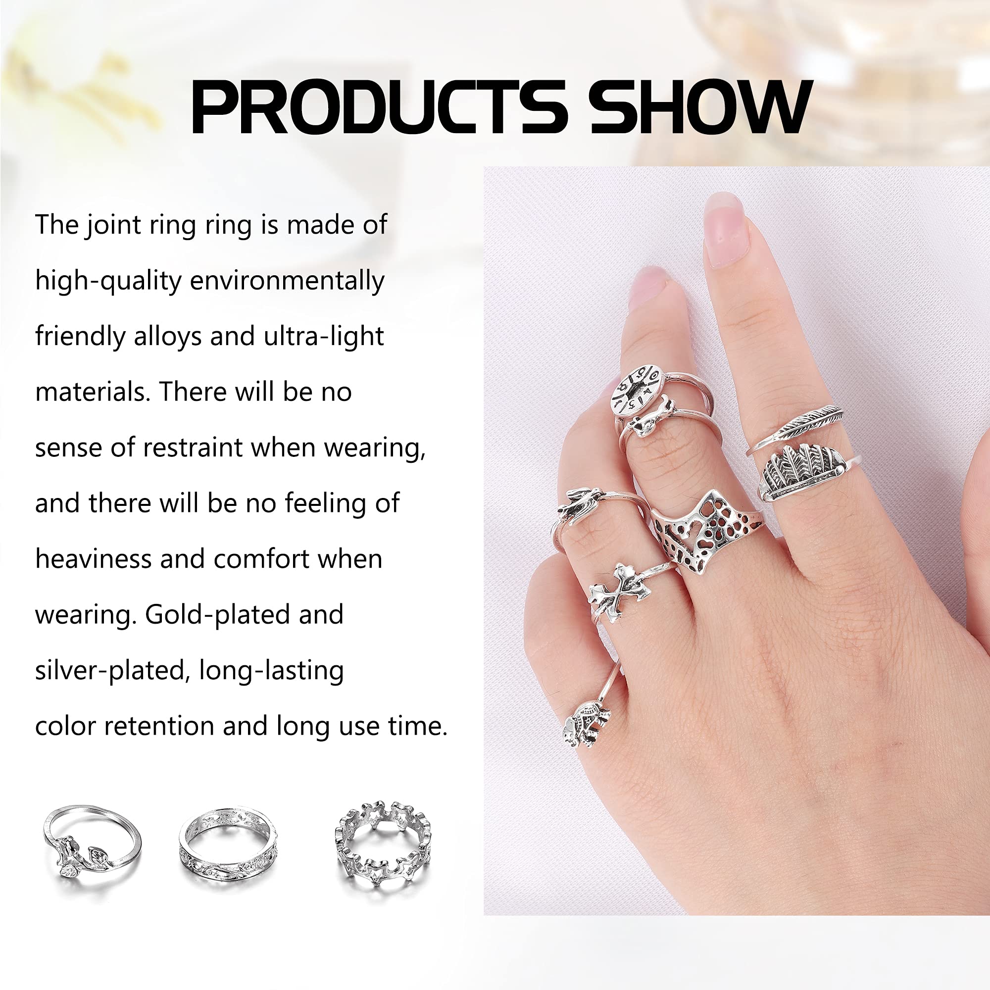 Ubjuliwa 72pcs Silver Rings for Women Vintage Knuckle Rings Grunge Rings Aesthetic Stackable Rings Boho Silver Ring Set