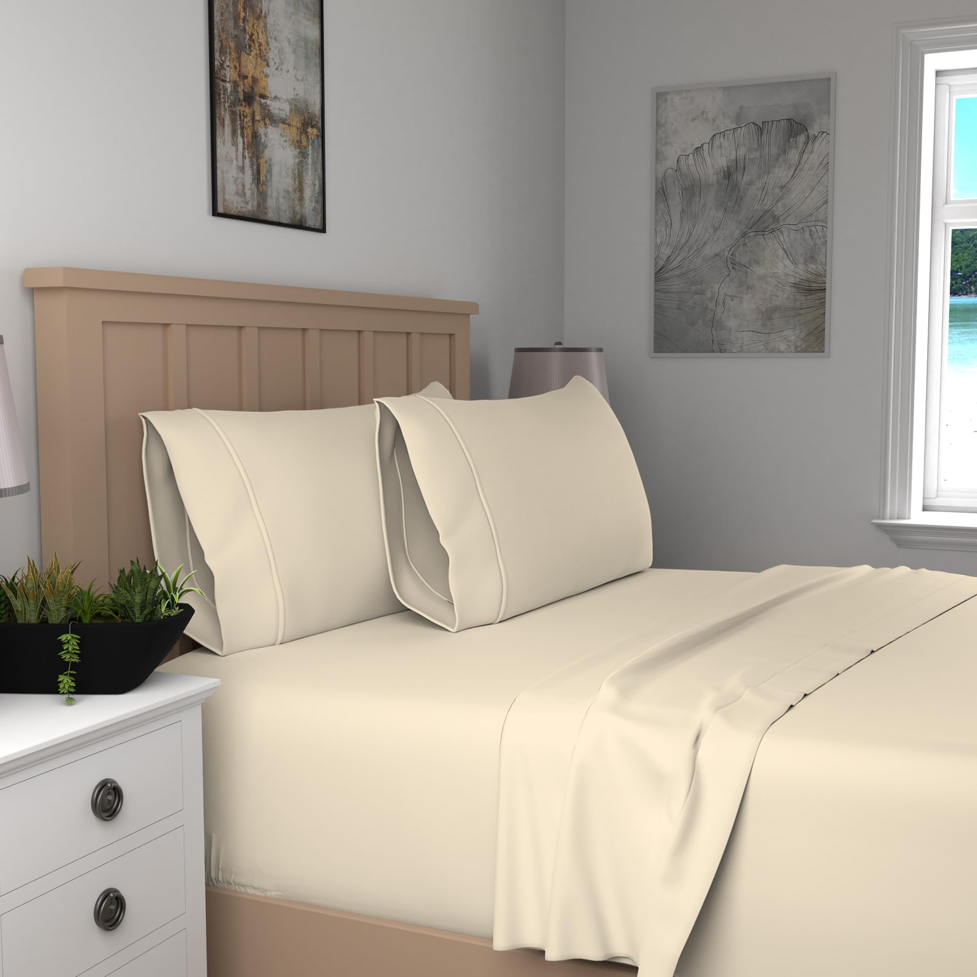 Purity Home 300 Thread Count Organic 100% Cotton Ecru Full Size Bed Sheets, Percale Weave Cotton Sheet Set for Full Size Bed, Ultra-Soft Cool & Crisp, Breathable, Fits Mattress Upto 16" Deep
