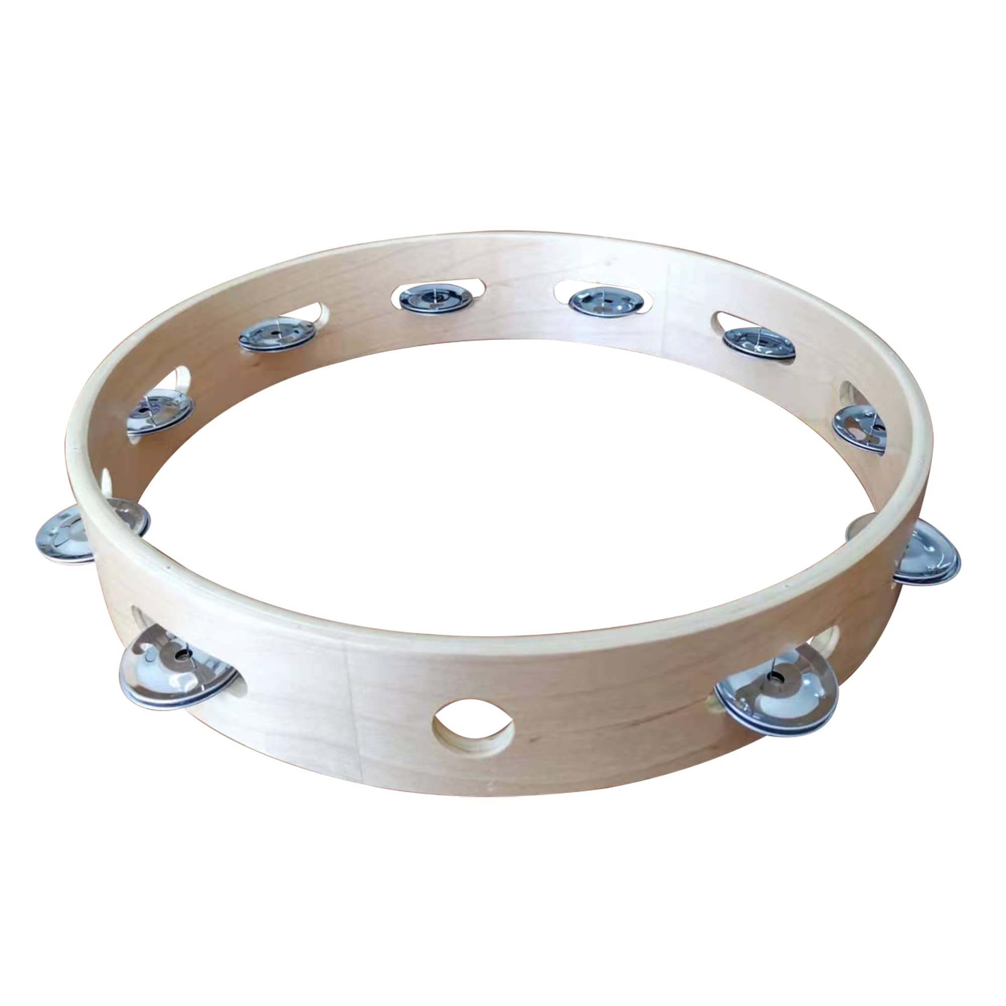 Tambourine 12 inches 10 Pairs of Metal Jingles, Headless, Wooden Frame