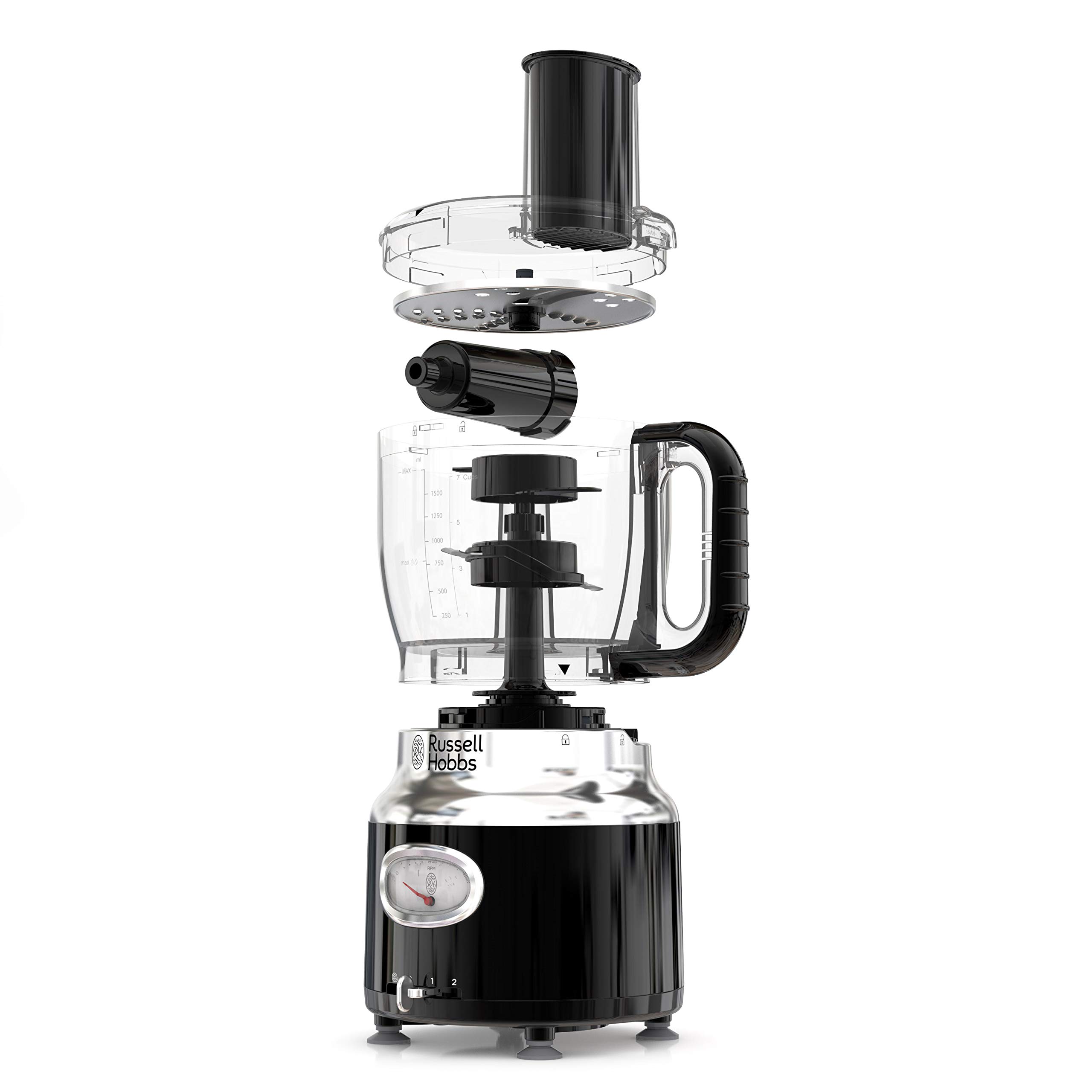 Russell Hobbs FP3100BKR Retro Style Food Processor, 8-Cup (64-oz) Capacity, Black
