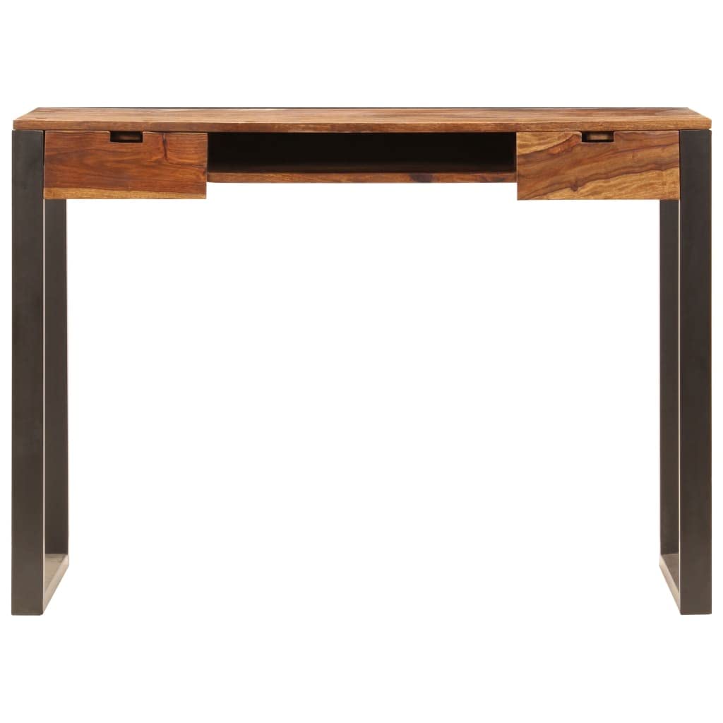 Retro Wooden Desk Computer Desk, with 2 Drawers and Keyboard Shelf, Durable Standing Desk Gaming Desk, Console Table Side Table Home Office Desk Writing Table, 43.3" x 21.7" x 30.7", Brown