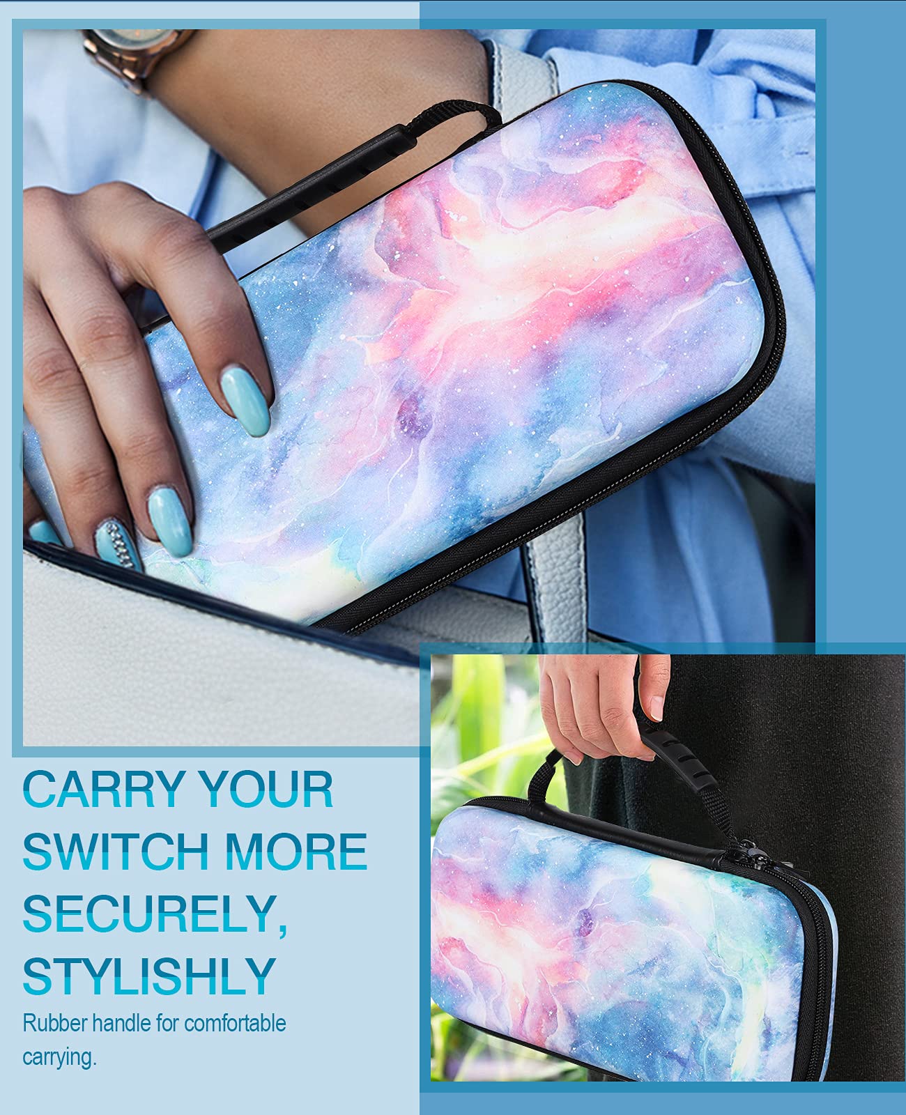 TiMOVO Carrying Case for Nintendo Switch OLED Model 2021 & Switch, Durable Hard Shell Game Storage Handbag Portable Travel Bag PU Pouch with Pocket for 10 Game Cards & Accessories, Dreamy Nebula