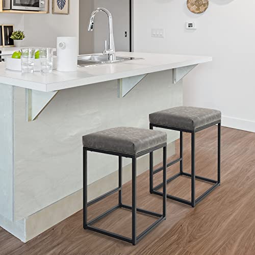 PHI VILLA Bar Stools Counter Heighr Set of 2, 24 inches, Backless Bar Chairs