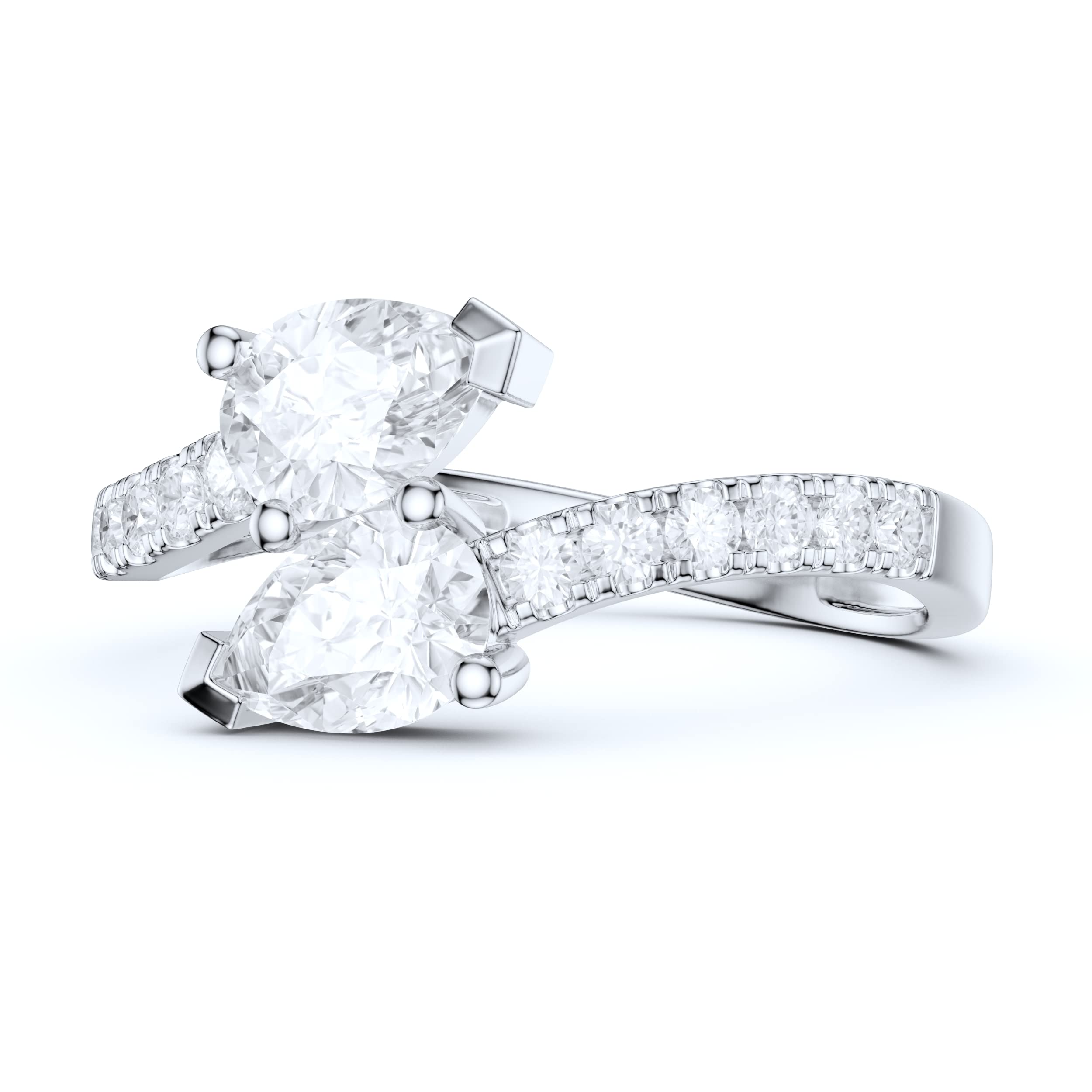 PRSTANI Real 14k White Gold Twisted Snakes Like Simulated Pear-Shaped Diamond Ring For Women (6.5)