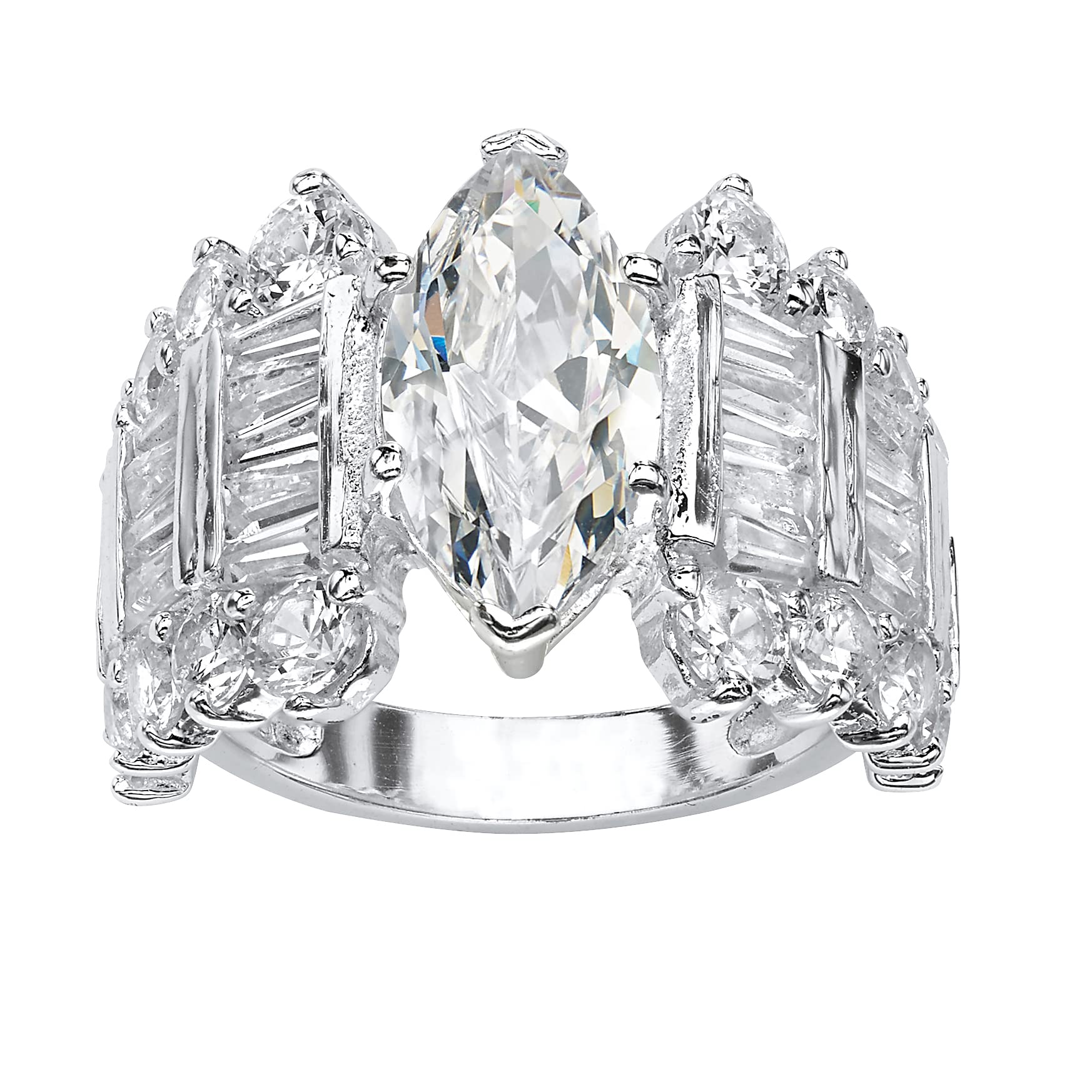 PalmBeach Jewelry Silvertone Marquise Cut Cubic Zirconia Engagement Ring Sizes 5-10 Size 10