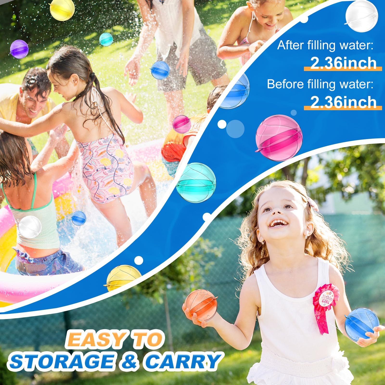 Reusable Water Balloons for Kids Adults Outdoor Activities Self Sealing Quick Fill Water Balloons Silicone Water Bombs with Mesh Bag,8 Pack