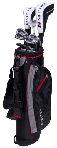 Pinemeadow Golf Men's Nitrix Pro Set Driver, 3 Wood, Hybrid, 6/7-PW Irons, Putter Bag (Right Hand, Graphite/Steel, Regular)