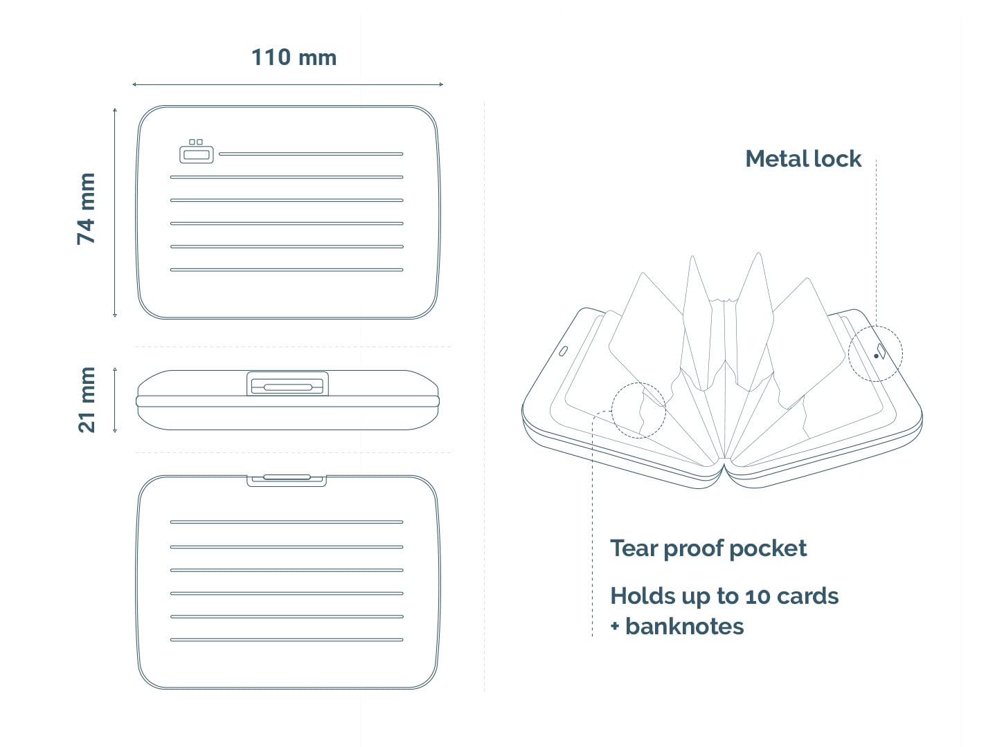 ÖGON -DESIGNS- OGON Aluminum wallet smart case V2 - Easy storage - Metal lock - Strong RFID blocking card holder - Up to 10 cards and banknotes (Aluminum Rose Gold)