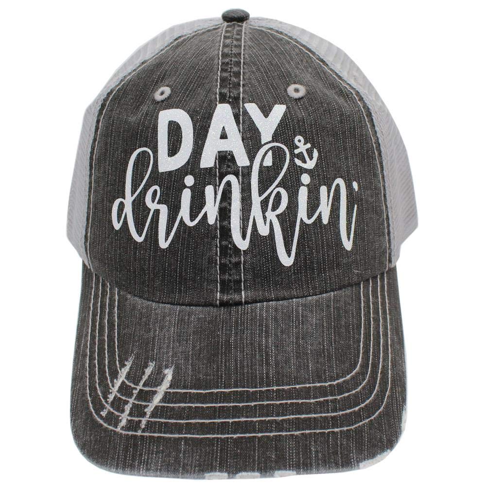 r2n fashions Day Drinking Women's Distressed Trucker Hat Cap Black