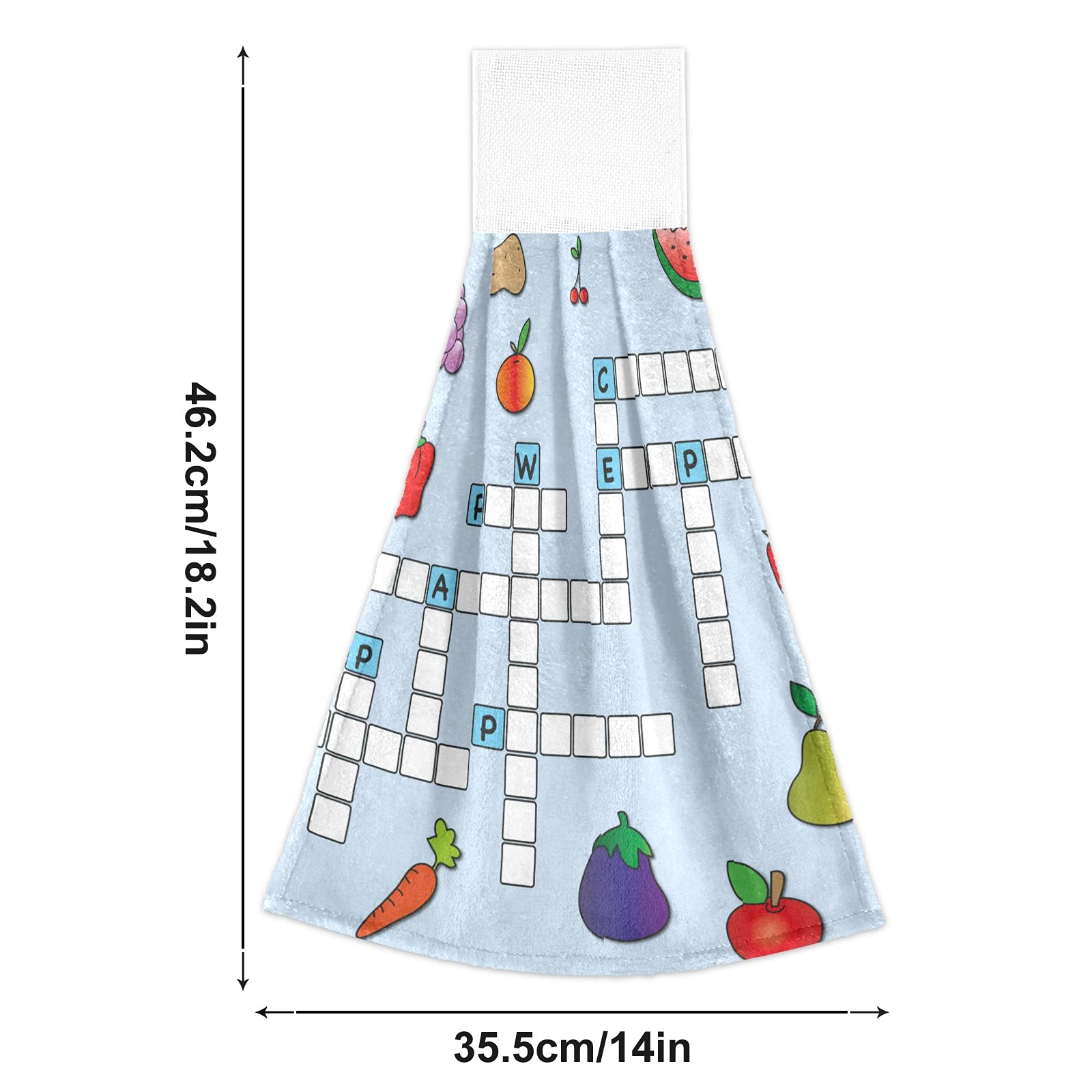 Vnurnrn Hand Towels for Kitchen 2 Pcs Hanging Kitchen Towels Set,Crossword Fruits Soft Absorbent Tea Bar Dish Cloths Bath Towel 123 for Bathroom Laundry Room