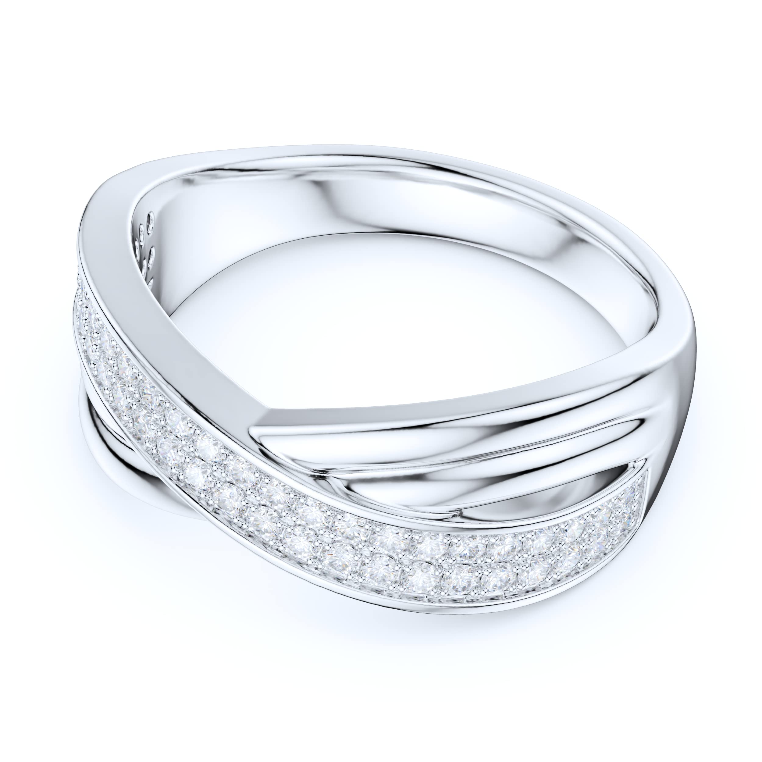 PRSTANI Sterling Silver 7.6mm Wide Unisex CrissCorss Two Rows Simulated Round Brilliant Diamonds Wedding Band Fashion Ring (4.5)