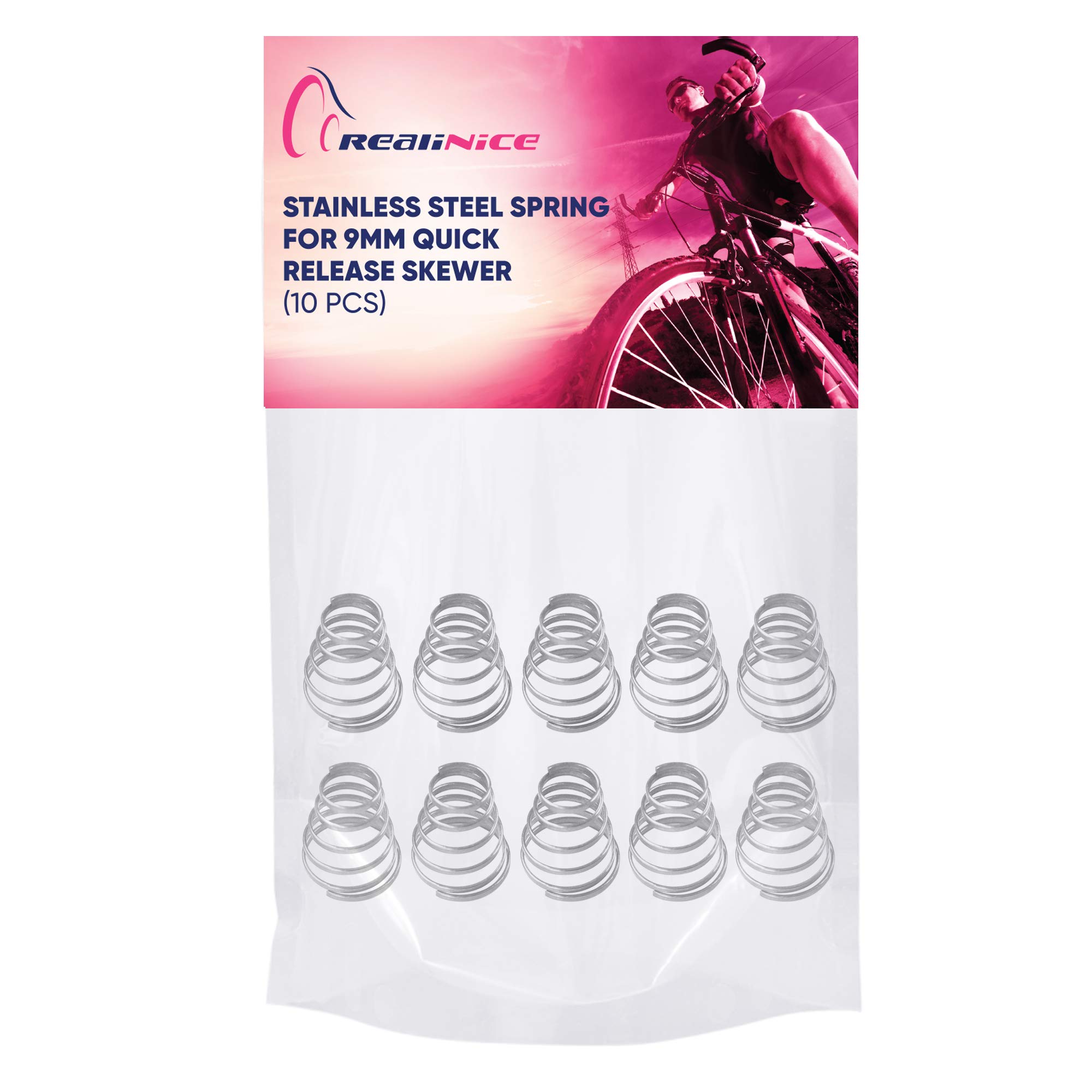 RealiNice 9mm Quick Release Skewer Stainless Steel Springs 10 pcs for Road Bicycle Mountain Bike Trainer Machine and Professional Wheel Parts Replacement