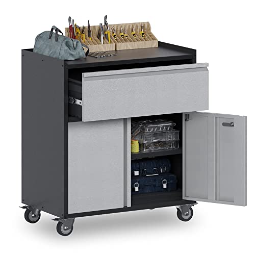 Reemoon Metal Garage Storage Cabinet with Wheels, Rolling Tool Chests & Cabinets with 3 Drawers, Black & Gray