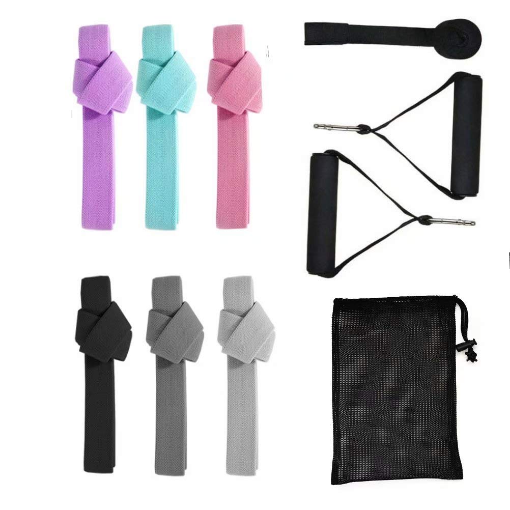 Pull Up Resistance Bands Long Fabric Exercise Booty Bands Set of 8, Long Workout Bands with Door Anchor, Handles,Non Slip Elastic Home Gym Stretch Fitness Loop Bands Squat Glute Red