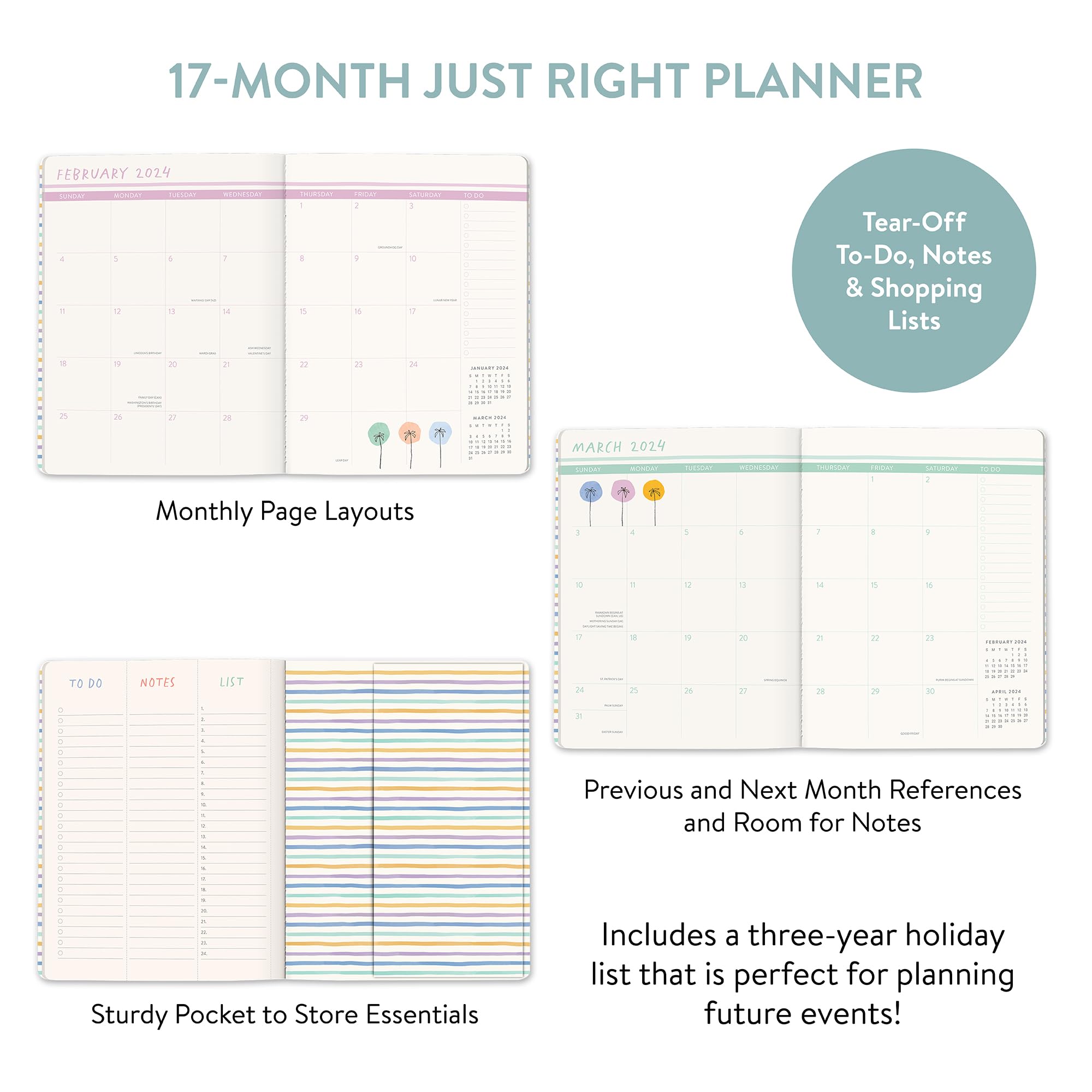 Orange Circle Studio Planner 2024, Just Right Monthly Calendar, Cute Notebook for To Do List, Appointment Book for Planning, With Storage Pocket & Elastic Closure, 17-Month Agenda for School/Work,