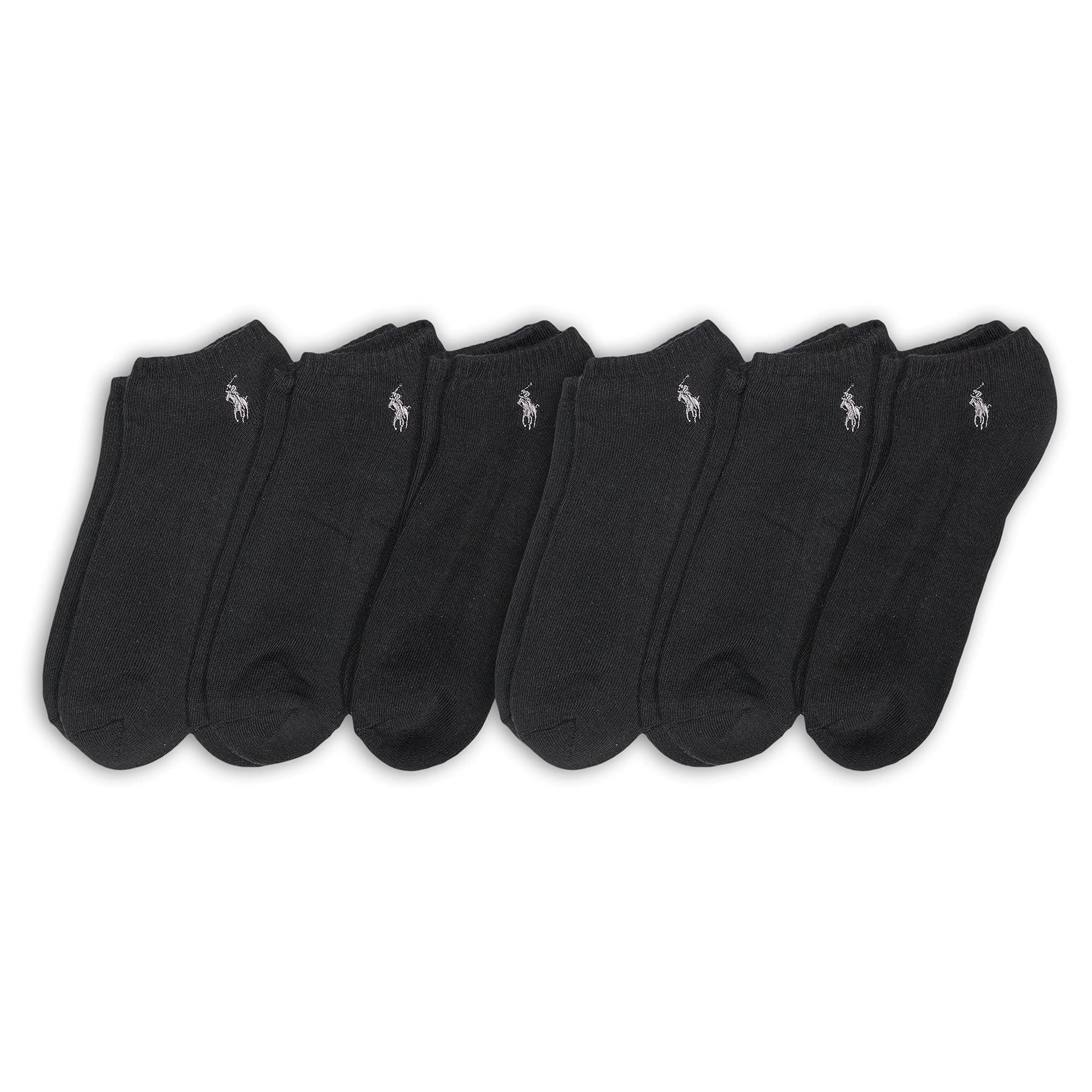 POLO RALPH LAUREN Men's Classic Sport Solid Socks 6 Pair Pack - Cushioned Cotton Comfort, Black, 6-12.5