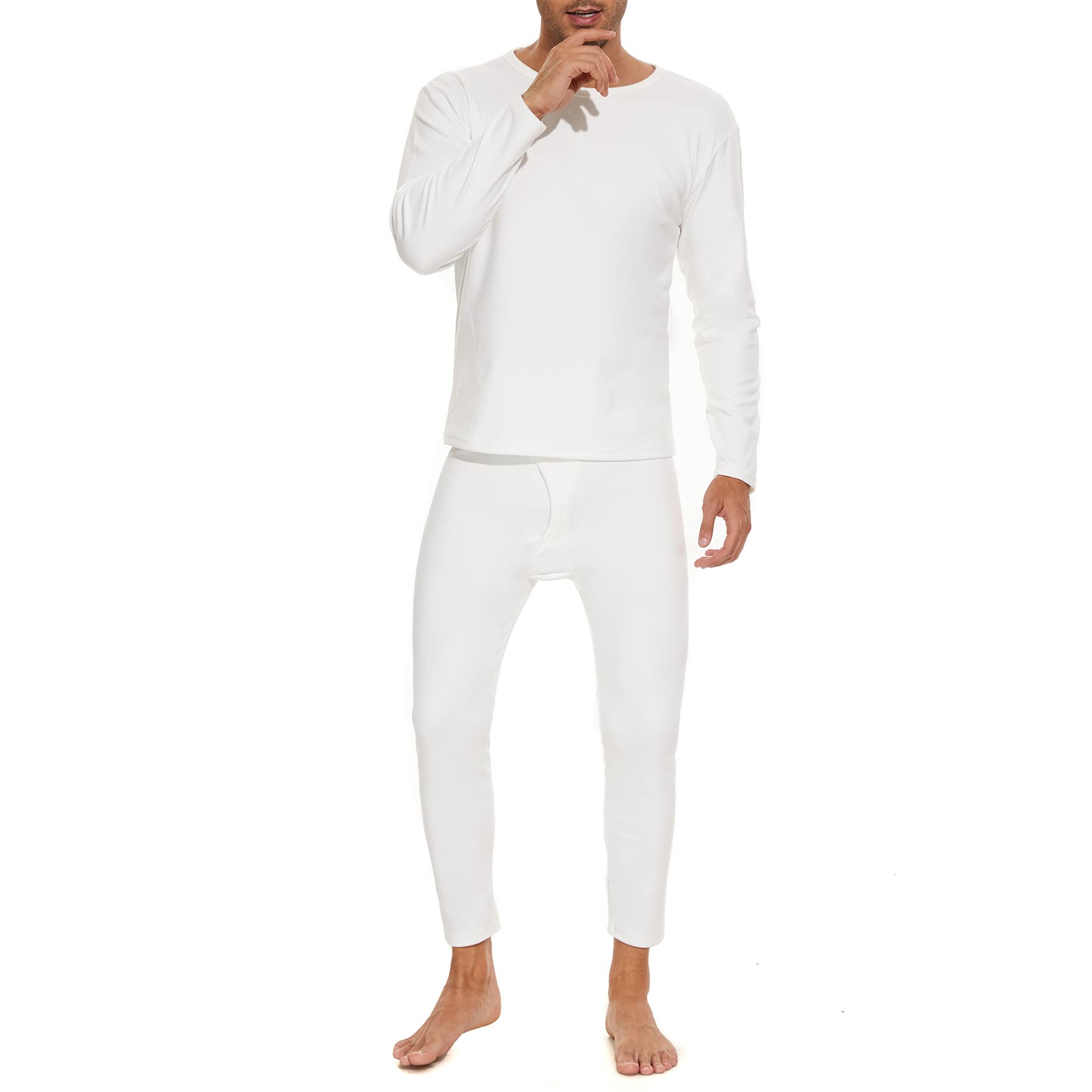 Zando Thick Thermal Shirt Long Sleeve Thermal Underwear for Men Thermal Underwear Shirts Fleece Lined Long Johns Heated Base Layer Men Long Sleeve Winter Clothes White Medium