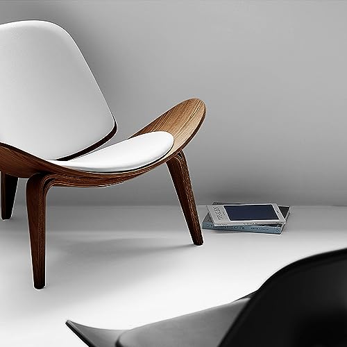 OAKHAM Comfy Shell Chair, Mid Century Modern Accent Chair for Living Room and Bedroom with Protective Foot Pads, Ergonomic Chair (White)