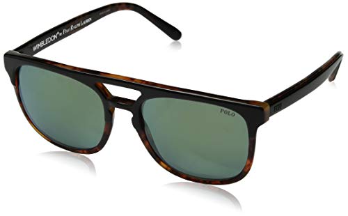 Polo Ralph Lauren Mens PH4125 Square Sunglasses, Top Black On Havana/Flash Green, 54 mm