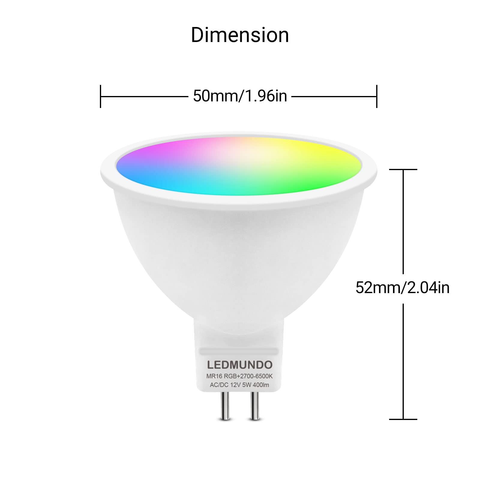 Smart MR16 LED Light Bulbs 5W, GU5.3 Bi-Pin Base, AC/DC 12V, Compatible with Alexa & Google Assistant, RGBCW Smart MR16 Bulb, WiFi Smart LED Light Spotlight Indoor Decoration, 4 Pack