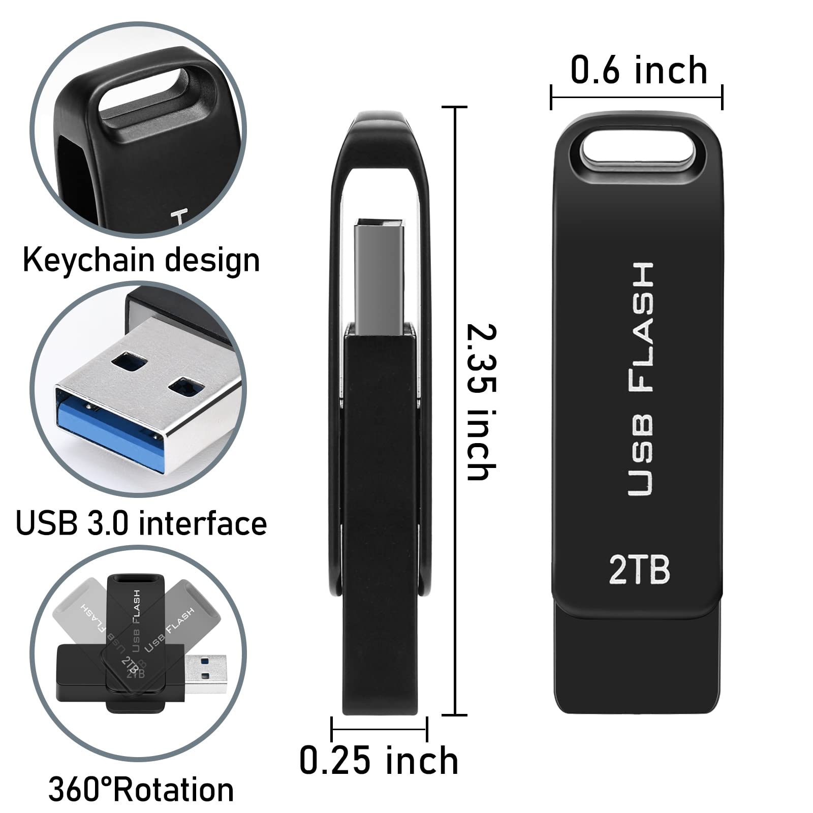 TOEYSO USB Flash Drive, Ultra High Speed Flash Drive,USB 3.0 Memory Stick, External Data Storage Thumb Drive with Rotated Design for Storing Photo/Video/Music/File (Black) (A92)
