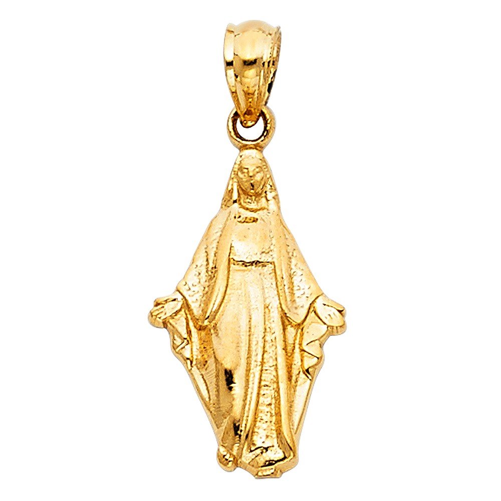 PRECIOUS STARS Genuine 14k Yellow Gold Virgen Milagrosa Pendant for Men or Women - Religious Gift