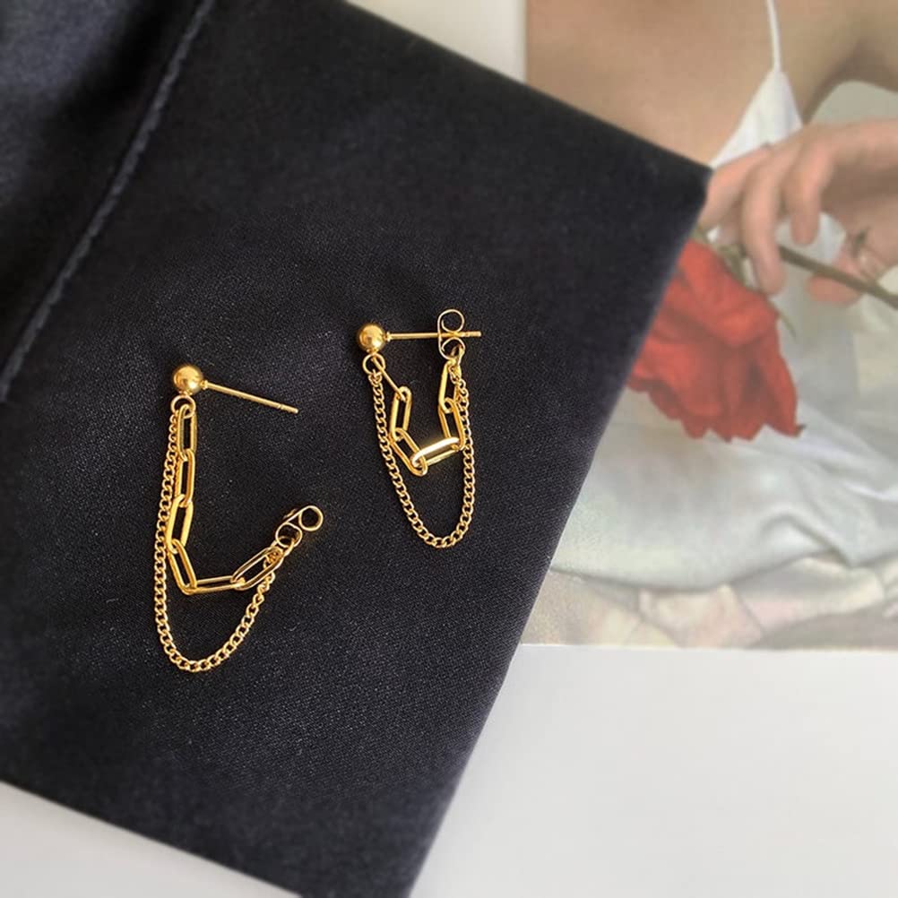 Tsnamer 14K Gold Plated Drop Chain Link Dangle Earrings for Women Threader Earrings (Gold)