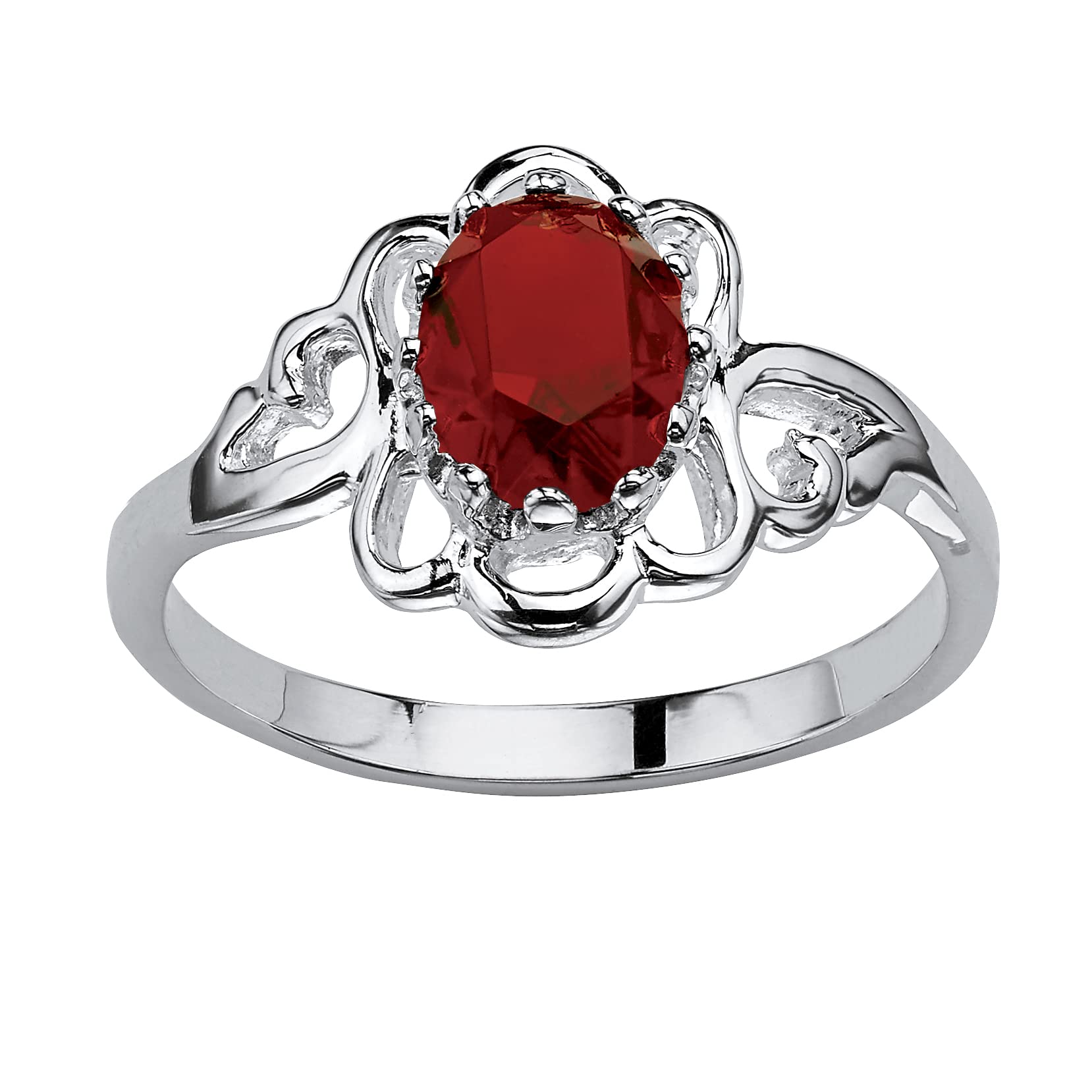 PalmBeach Sterling Silver Oval Cut Simulated Birthstone Scalloped Ring Sizes 5-10 Size 7 Month 1