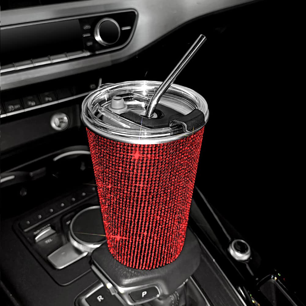 Zcargel Bling Drink Coffee Mug, Crystal Drink Cup 20 Oz Stainless Steel Straw Coffee Cup Travel Mug Leak-proof Insulated Coffee Mug With Straw Water Cup Straight Cup For Home Office