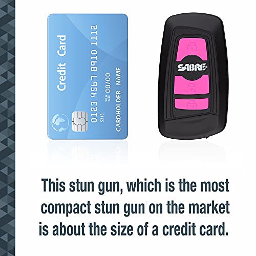SABRE Compact Stun Gun, Flashlight & Personal Alarm –Rechargeable 3-in-1 Personal Safety Tool w/ Wrist Strap for Quick Access, Pink Stun Gun