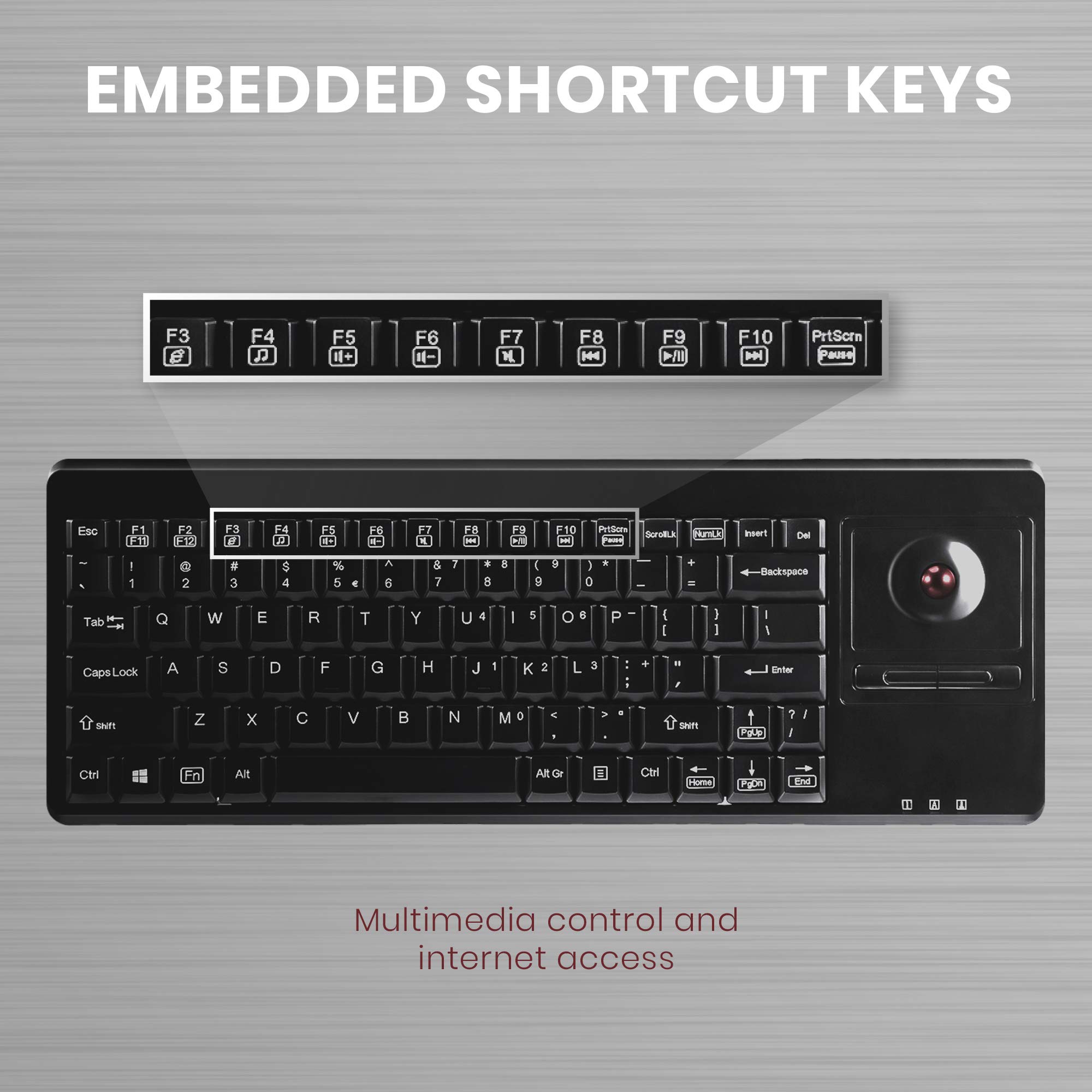 Perixx PERIBOARD-514 Plus Wired PS2 Trackball Keyboard, Built-in Optical 1000 DPI Rollerball Mouse and Embedded Number Keys PS/2 Serial Keyboard, US English Layout, Black (11062)
