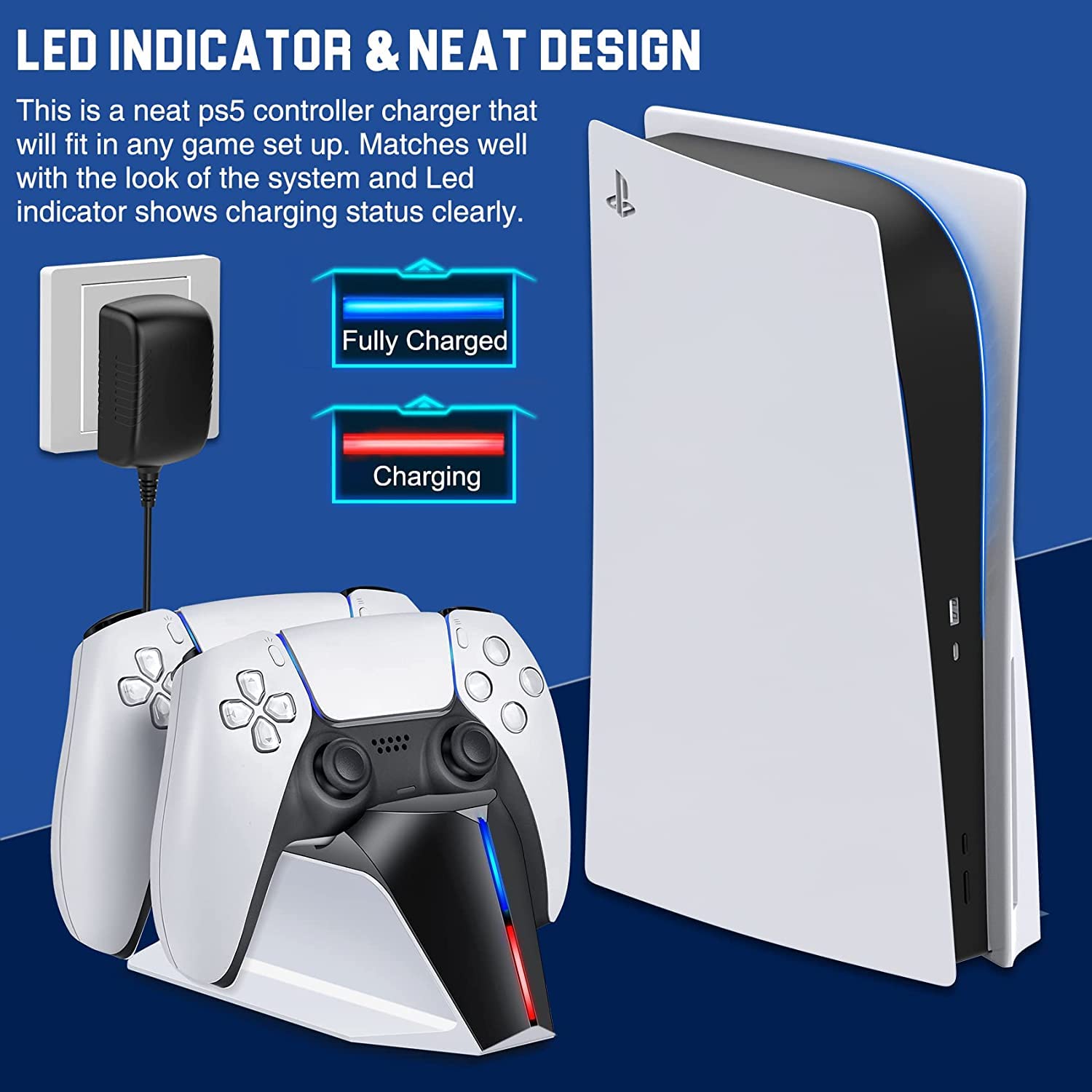 PS5 Controller Charging Station, Dual PS5 Charging Station with Fast Charging Type-C for Sony Playstation5 DualSense Controllers Charging, PS5 Controller Charger Remote Docking Station Accessories