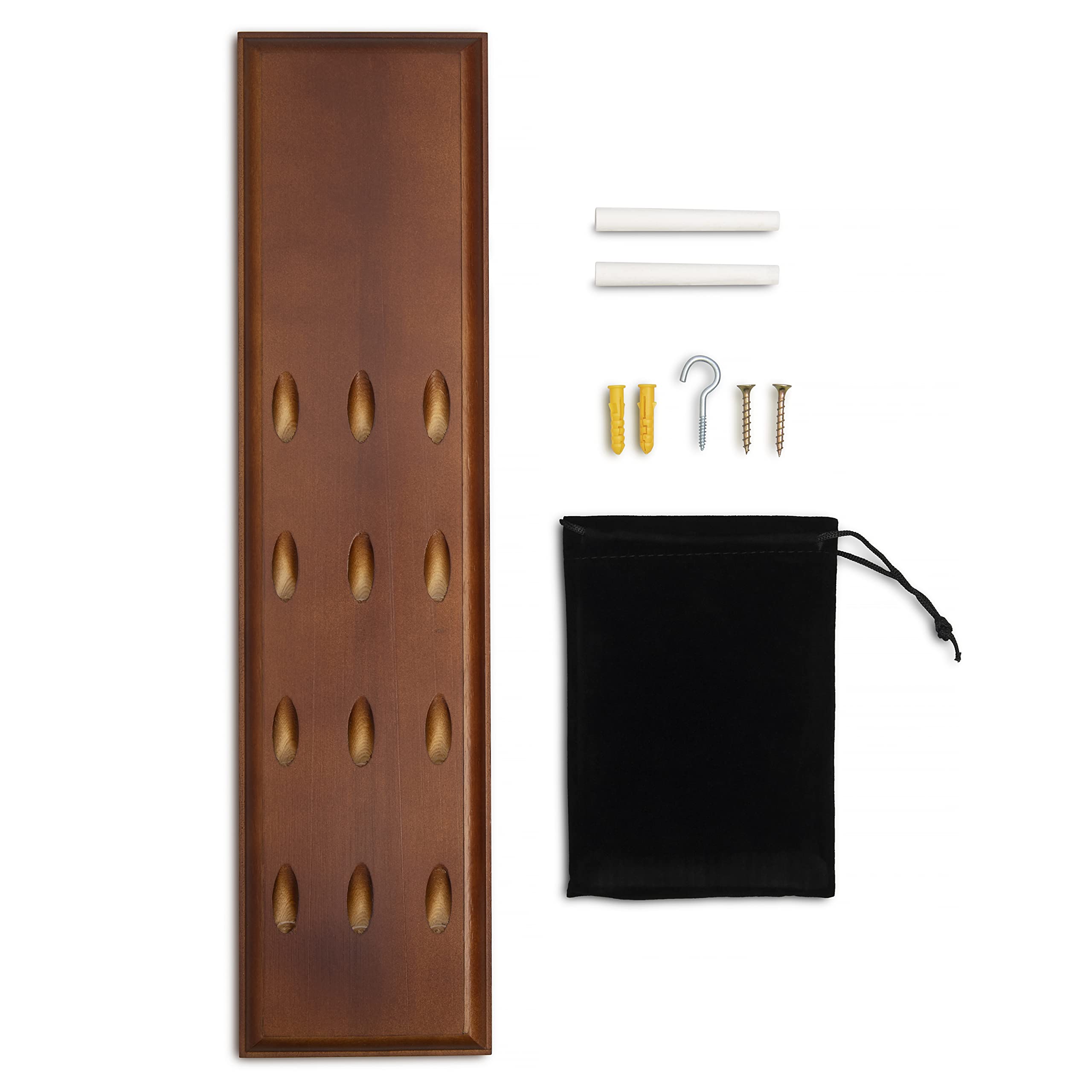 Veradura Solid Wood Wall Dart Holder - Holds and Displays 12 Soft or Steel Tip Darts - Precision Drilled Holes - Complete with 2 Pieces of Chalk for Scoring and an Accessory Bag
