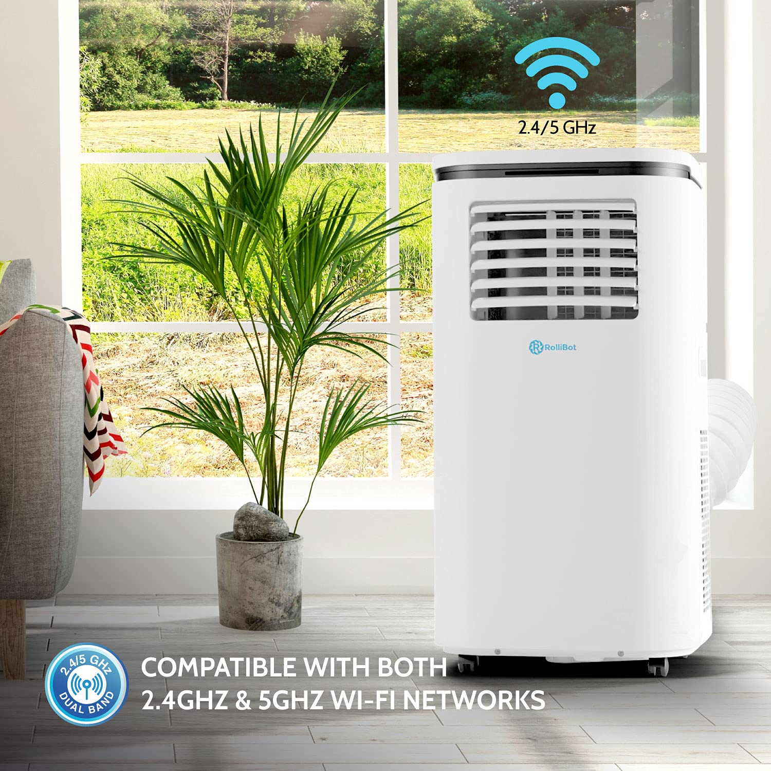 ROLLICOOL 14000 BTU Smart Portable Air Conditioner, Dehumidifier & Fan for Rooms up to 375 sq ft | Alexa-Ready Voice Commands, App, Dual-Band WiFi Support, Bluetooth, Easy Install