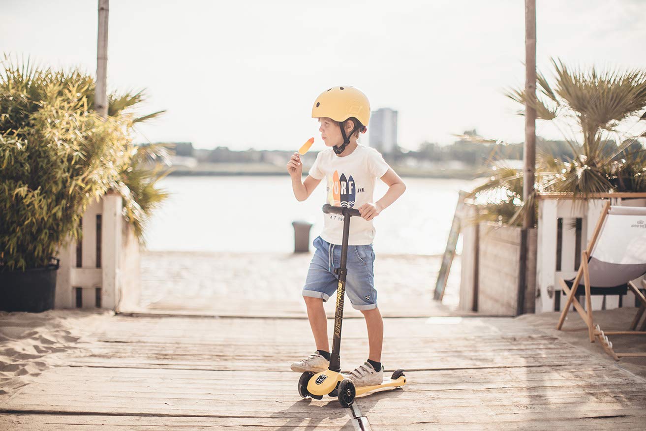 Scoot and Ride - Matte Finish Kid's Helmet with Adjustable Straps (Lemon, Small-Medium) - Includes LED Safety Light and Soft Fleece Padding for Extra Protection