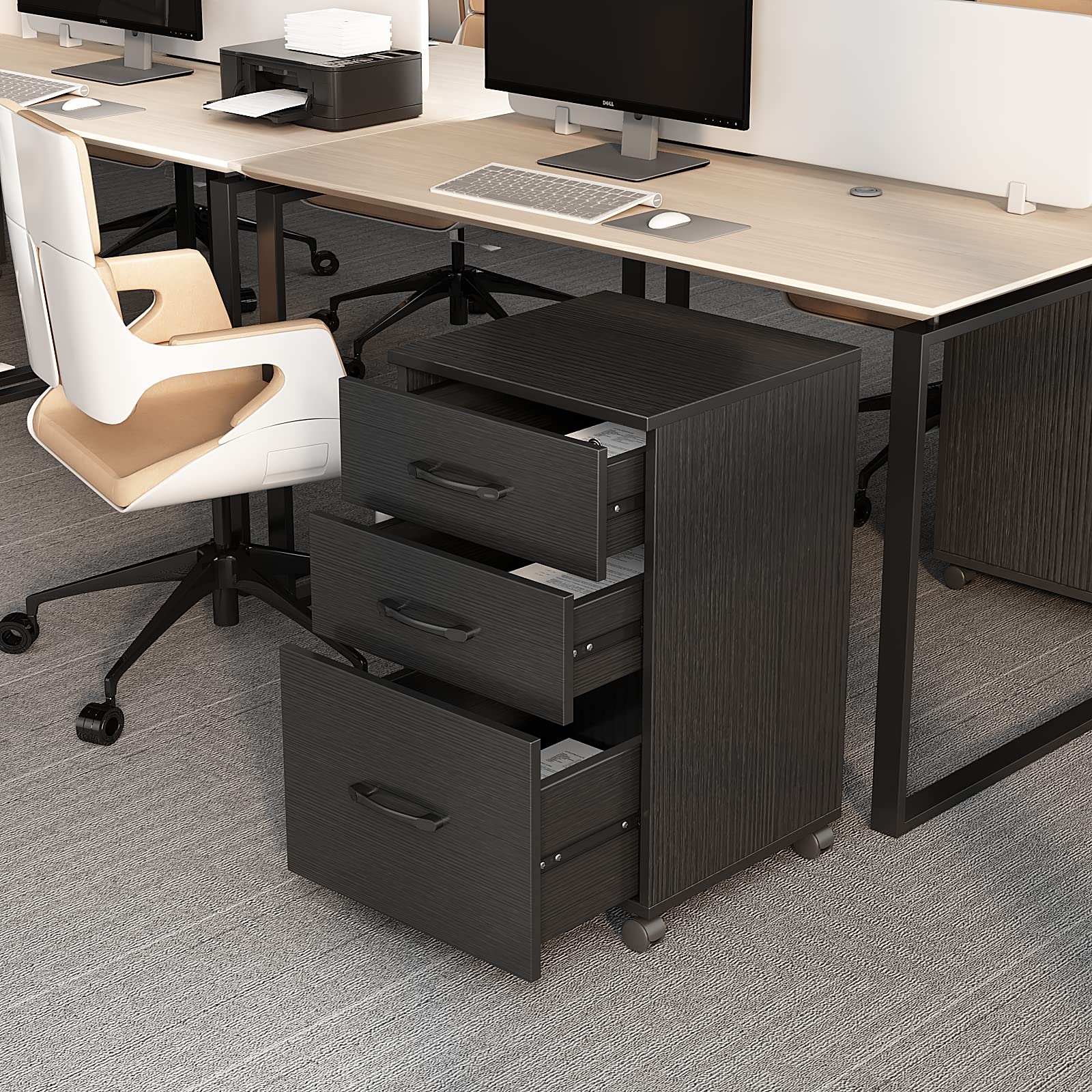 NEWSENDY Rolling File Cabinet: Slim White File Cabinet with Lock, 3-Drawer Under Desk Office Filing Cabinet for Letter/Legal Size Documents, Ideal for Home Office (Black)