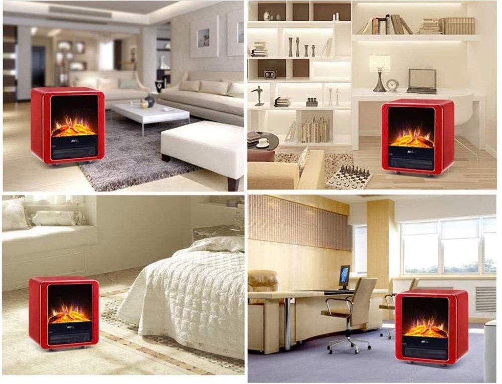 OQHAIR Electric Fireplace Heater 2000W with Adjustable tat Control and fire Flame Effect Portable Electric Wood Stove Effect red (White) (Gold) (Gold)