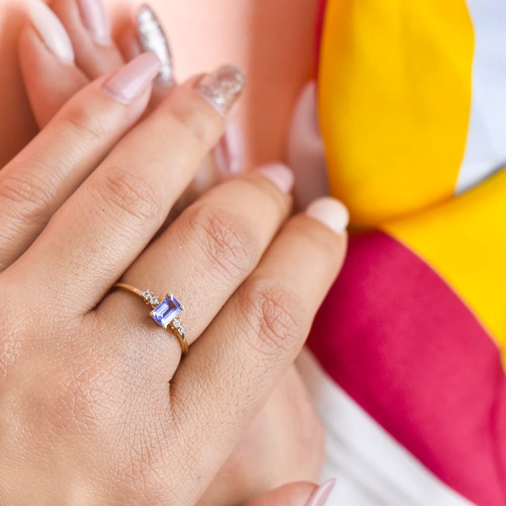 YoTreasure Stunning Tanzanite White Topaz Ring in Solid 10K Yellow Gold-Timeless Elegance